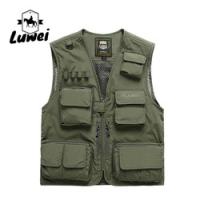 China 2022 Custom Printed Logo Fishing Hiking Tactical Outdoor Utility Multi Pocket Breathable Work Mesh Men's Vests for sale