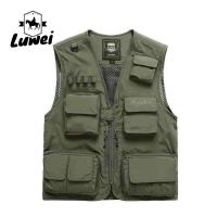 China High Quality Breathable Mesh Outdoor Multi-pocket Utility Men's Vests Men's Zipper Fishing Vest Waistcoat For Men for sale