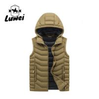 China Custom Embroidered Windbreaker Hooded Sleeveless Utility Coat Thickened Men's Gilet Quilted Waistcoat Vest for sale