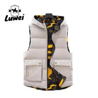 China Zipper Up Cold Weather Vest Sleeveless Reversible Hooded Cotton Padded Vest for sale