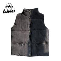 China Corduroy Zipper Bubble Jacket Vest Utility Sleeveless Black Quilted Puffer Men Vest for sale