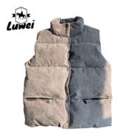 China Corduroy Zipper Bubble Jacket Vest Utility Sleeveless Black Quilted Puffer Men Vest for sale