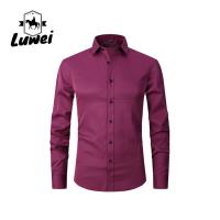 China Solid Color Men Shirts Apparel Business Casual Polyester Stand Collar Clothes for sale