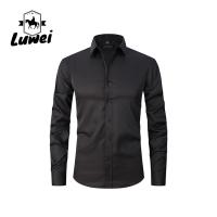 China Solid Color Men Shirts Apparel Business Casual Polyester Stand Collar Clothes for sale