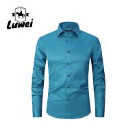 China Solid Color Men Shirts Apparel Business Casual Polyester Stand Collar Clothes for sale
