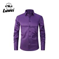 China Solid Color Men Shirts Apparel Business Casual Polyester Stand Collar Clothes for sale