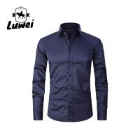 China Solid Color Men Shirts Apparel Business Casual Polyester Stand Collar Clothes for sale