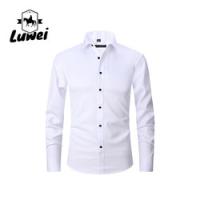 China Solid Color Men Shirts Apparel Business Casual Polyester Stand Collar Clothes for sale