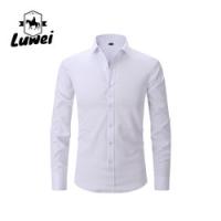 China Solid Color Men Shirts Apparel Business Casual Polyester Stand Collar Clothes for sale