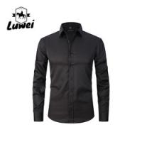 China Solid Color Men Shirts Apparel Business Casual Polyester Stand Collar Clothes for sale