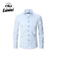 China Solid Color Men Shirts Apparel Business Casual Polyester Stand Collar Clothes for sale