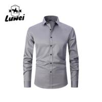 China Solid Color Men Shirts Apparel Business Casual Polyester Stand Collar Clothes for sale