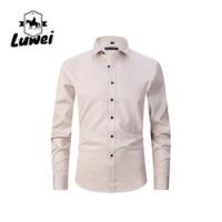 China Solid Color Men Shirts Apparel Business Casual Polyester Stand Collar Clothes for sale