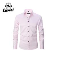 China Solid Color Men Shirts Apparel Business Casual Polyester Stand Collar Clothes for sale