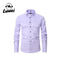 China Solid Color Men Shirts Apparel Business Casual Polyester Stand Collar Clothes for sale