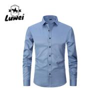 China Solid Color Men Shirts Apparel Business Casual Polyester Stand Collar Clothes for sale