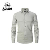 China Solid Color Men Shirts Apparel Business Casual Polyester Stand Collar Clothes for sale