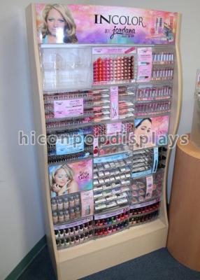 China Wooden Lipstick Cosmetic Display Stand Retail Makeup Display Flooring for sale
