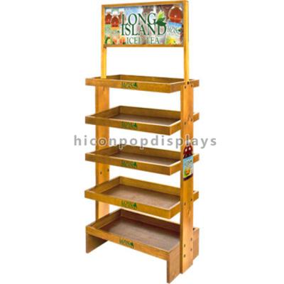 China Wooden Display Stands Veneer Finishing 4 / 5 Tiers Drinks Visual Merchandising for sale