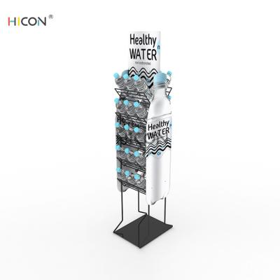 China Floor Standing Black Metal 5-layer Wire Water Bottle Display Rack for sale