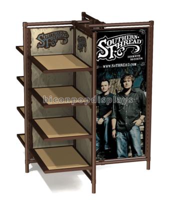 China Freestanding Advertising Wood Shelving 4 - Way Retail Clothing Racks Customized for sale