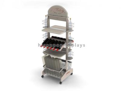 China Merchandising Movable Wood Wine Display Stand Free Standing For Retail Store for sale