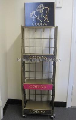 China Wine Shop Display Units Metal Retail Store Fixture Free Standing With 4 Casters for sale