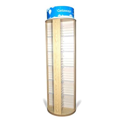 China Free Standing Retail Store Displays Fixtures Round Rotating Wood Magazine Display Rack for sale