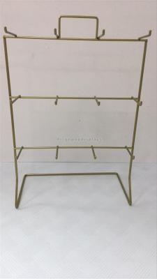 China Golden Metal Display Racks 3 Layer 12 Hooks Countertop Display Rack For Hanging Items for sale