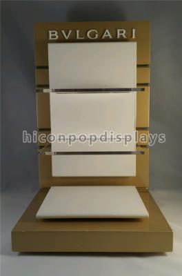 China Counter Top POP Merchandise Displays 3 Layer Golden Spectacles Optical Display Stand for sale