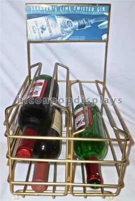 China Liquor Shop Gin Commercial Countertop Wire Wine Rack Display Finished Golden Color for sale