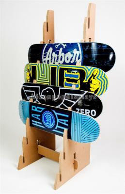 China Simple Solid Wooden Display Stand Custom Design 8 Pieces Skateboard Display Rack for sale