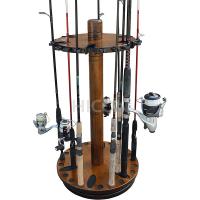 China Wooden Fishing Rod Display Rack Round Pole Holder Fishing Reel Rack for sale