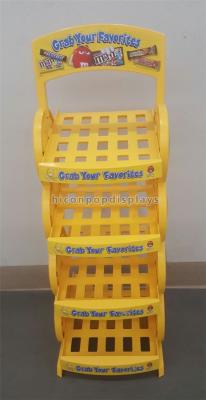 China Supermarket Chocolate Merchandising Flooring Display Stands 4 Layer Yellow Color for sale