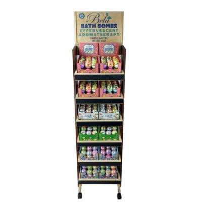 China Movable 6-tier Wax Melt Display Stand Floorstanding Wooden Wax Display Rack for sale