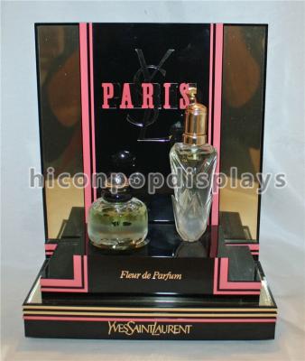 China Paris Cosmetics Merchandising Store Fixtures Acrylic Perfume Display Stand 3-Step for sale