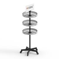China Commercial Metal Wire Round Floor 3-tier Wine Display Rack For Retail Stores for sale