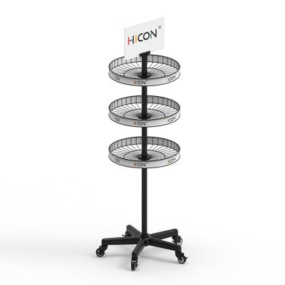 China Commercial Metal Wire Round Floor 3-tier Wine Display Rack For Retail Stores for sale