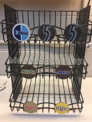 China Snack Food Retail Store Fixtures Counter 3 - Layer Candy Display Shelf With Metal Wire for sale
