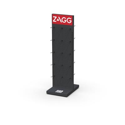 China Black Metal Display Racks Floor Pegboard Store Double Sided Metal Display Stand for sale