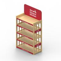 China Custom Logo 5 Tiered Wooden Display Pet Store Floor Display Fixture for sale