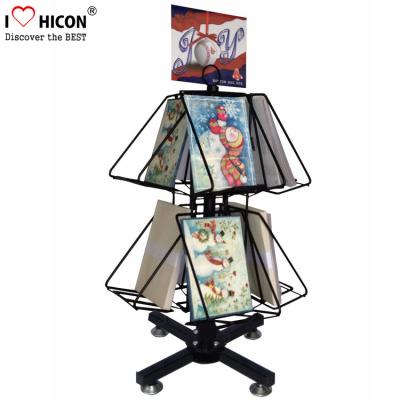 China Greeting Cards Retail Store Fixtures Movable Commercial Book Display Wire Spinner Rack for sale