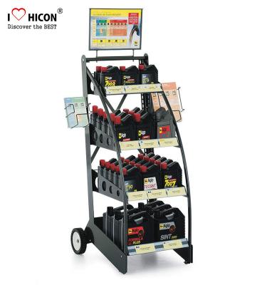 China Custom Brand Retail Store Fixtures Oil Rack Lubricant Display Motor Oil Display Stand for sale
