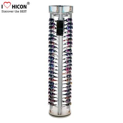 China Rotating Eyewear Store Sunglasses Display Racks With Wood Base Metal Rod for sale