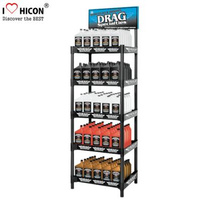 China 2020 New Customized Metal Display Racks Lubricating Motor Engine Oil Display Stand for sale