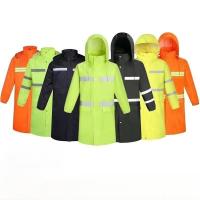 China Safety High Visibility Raincoat One Piece PU Coating Reflective Rain Wear for sale