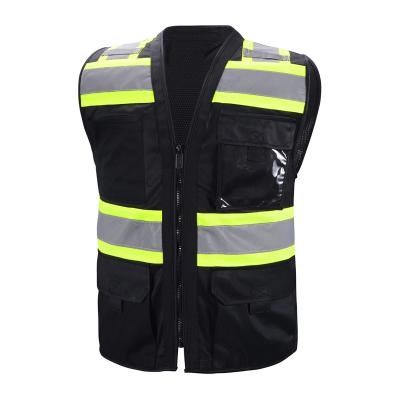 China Mesh Design Black Reflective Safety Vests With Zipper Closure Option for sale