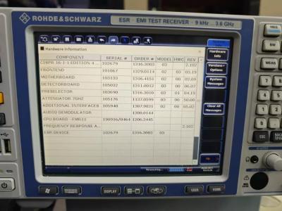 China R&S ESR3 EMI Test Receiver and Spectrum Analyzer with 9 kHz to 3.6 GHz Range, FFT-Based Time Domain Scan, and Realtime Spectrum Analysis for sale