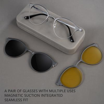 China Full Rim Frame Magnetic Pure Titanium Business Aluminum Clip On Glasses for sale