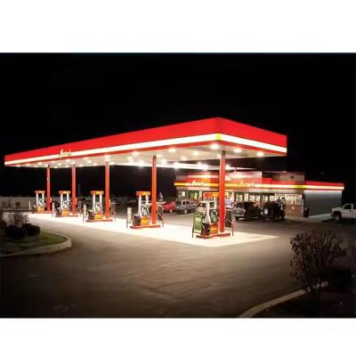 China Professional Steel Structural Build Prefab Space Frame Filling Gas Petrol Station Canopy Roof Construction Fuel Pump Gas Station for sale